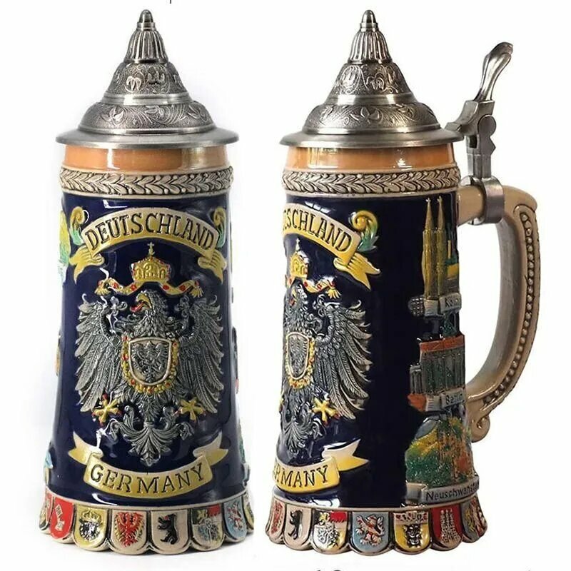 Кружка пивная, 600мл, керамическая, с крышкой, с ручкой, разноцветная