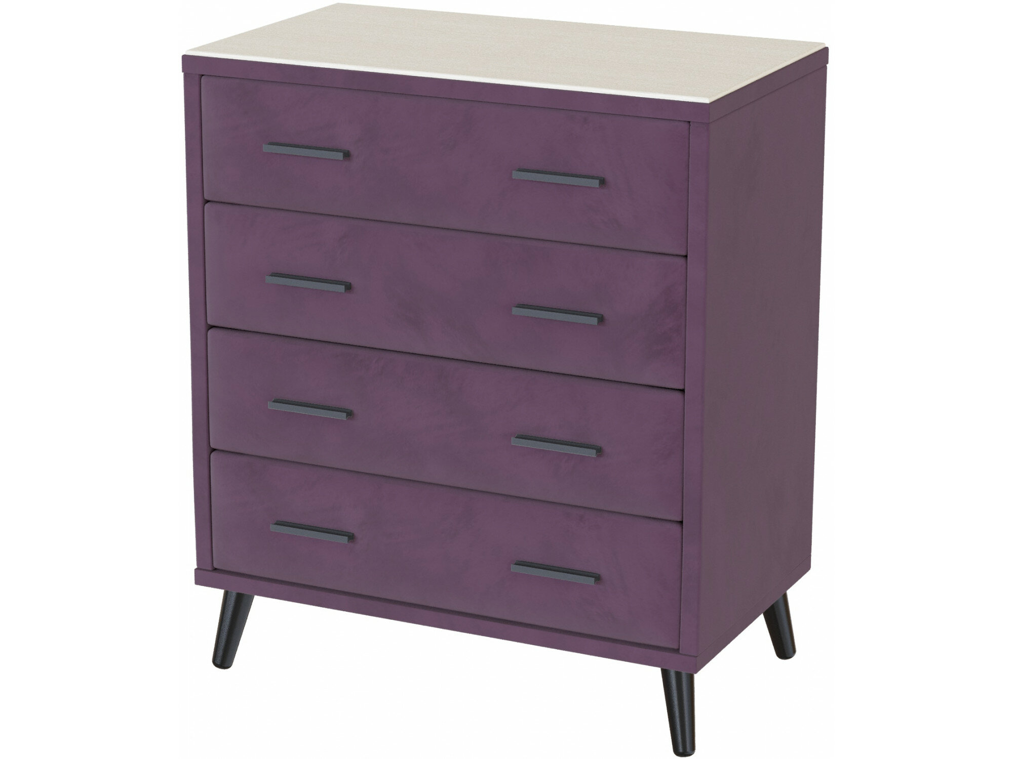 Комод интерьерный с 4 ящиками, с мягкой обивкой, 80х46х93 , велюр  винный/мдф клен кремовый