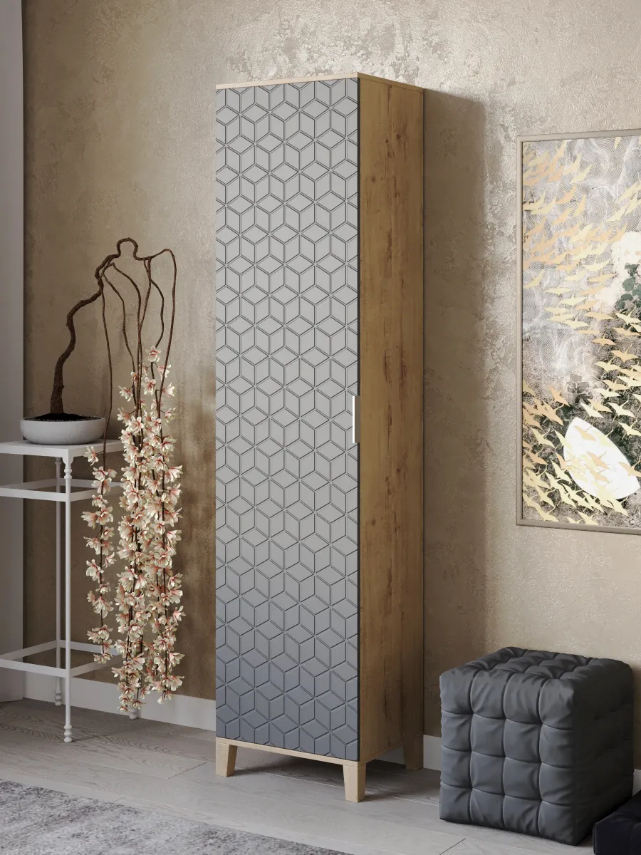 Шкаф пенал для одежды распашной в прихожую книжный Марвин - 1 Графит, 50х210х40 см