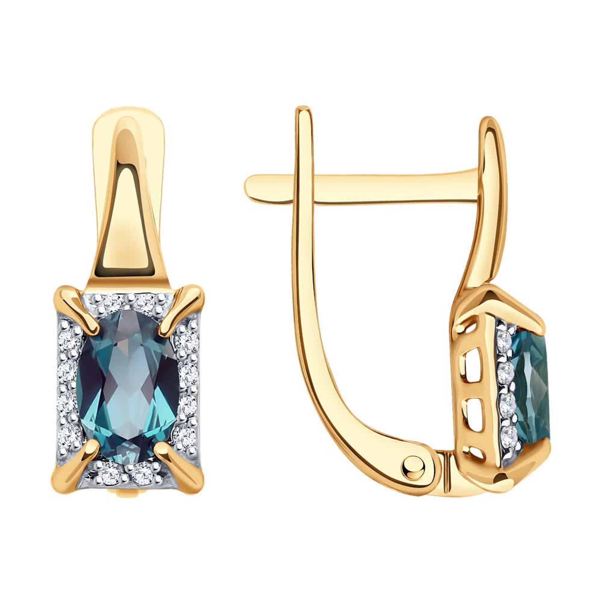 Серьги, красное золото, 585 проба, александрит, бриллиант