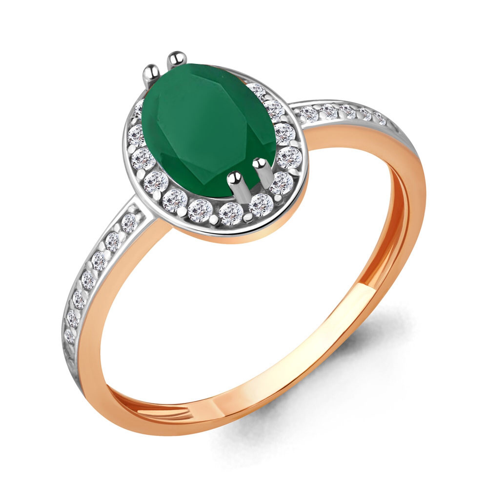 Кольцо, серебро, 925 проба, золочение, агат, фианит