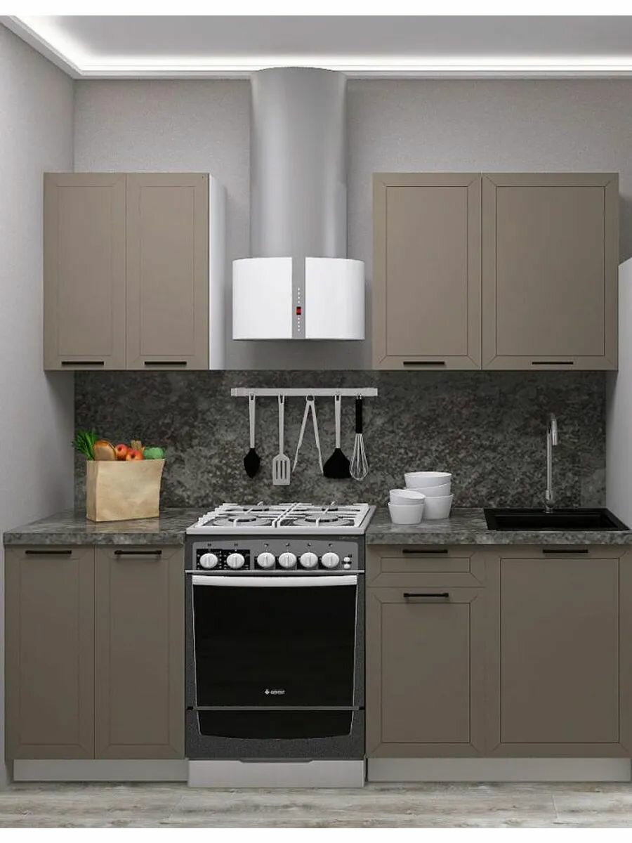 Кухонный гарнитур Сектор 1.5 м, мебель для дома и кухни, Белый / Базальт