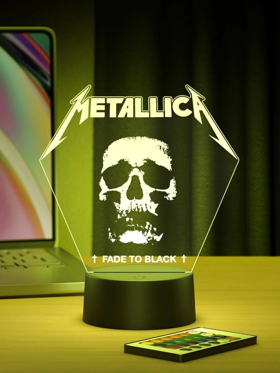 Ночник череп Fade to Black Металлика. 3D светильник Metallica, подарок меломану.
