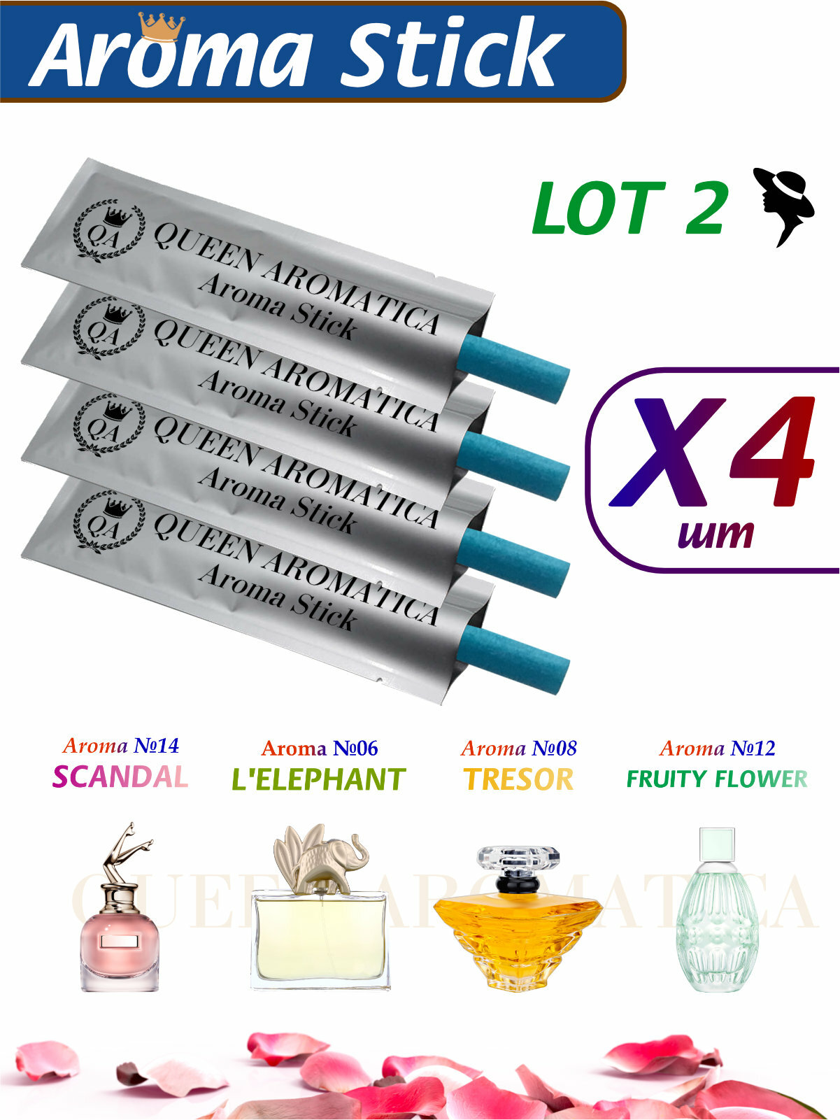 Ароматизатор в машину Queen Aromatica - Сменные арома стики набор LOT 4 Stick Woman 2