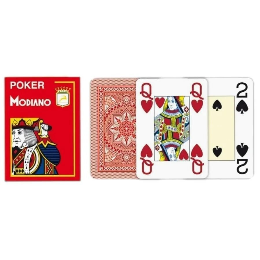 Карты игральные пластиковые 55 шт. Modiano Cristallo для покера, увеличенный индекс, 100% пластик, красная рубашка