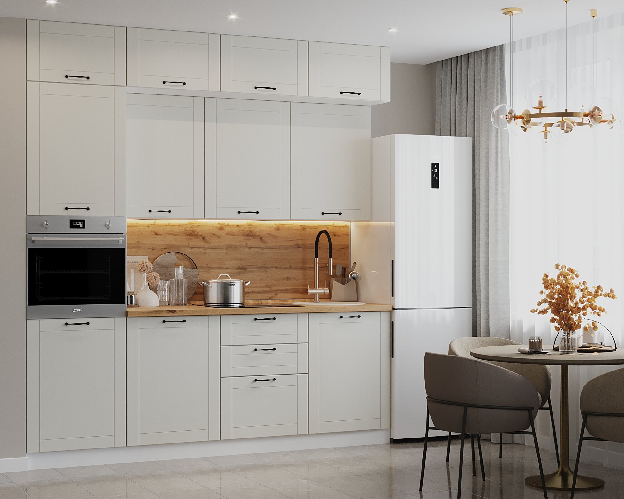 Кухонный прямой гарнитур Лигурия Джелато, 2400 мм, фасады МДФ