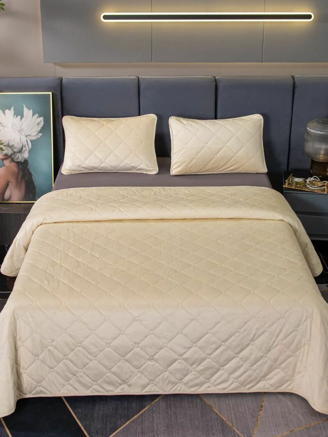 VIVA - HOME TEXTILE Покрывало велюровое, стеганое, в комплекте 2 наволочки, Бархат с размерами: 260 см х 240 см