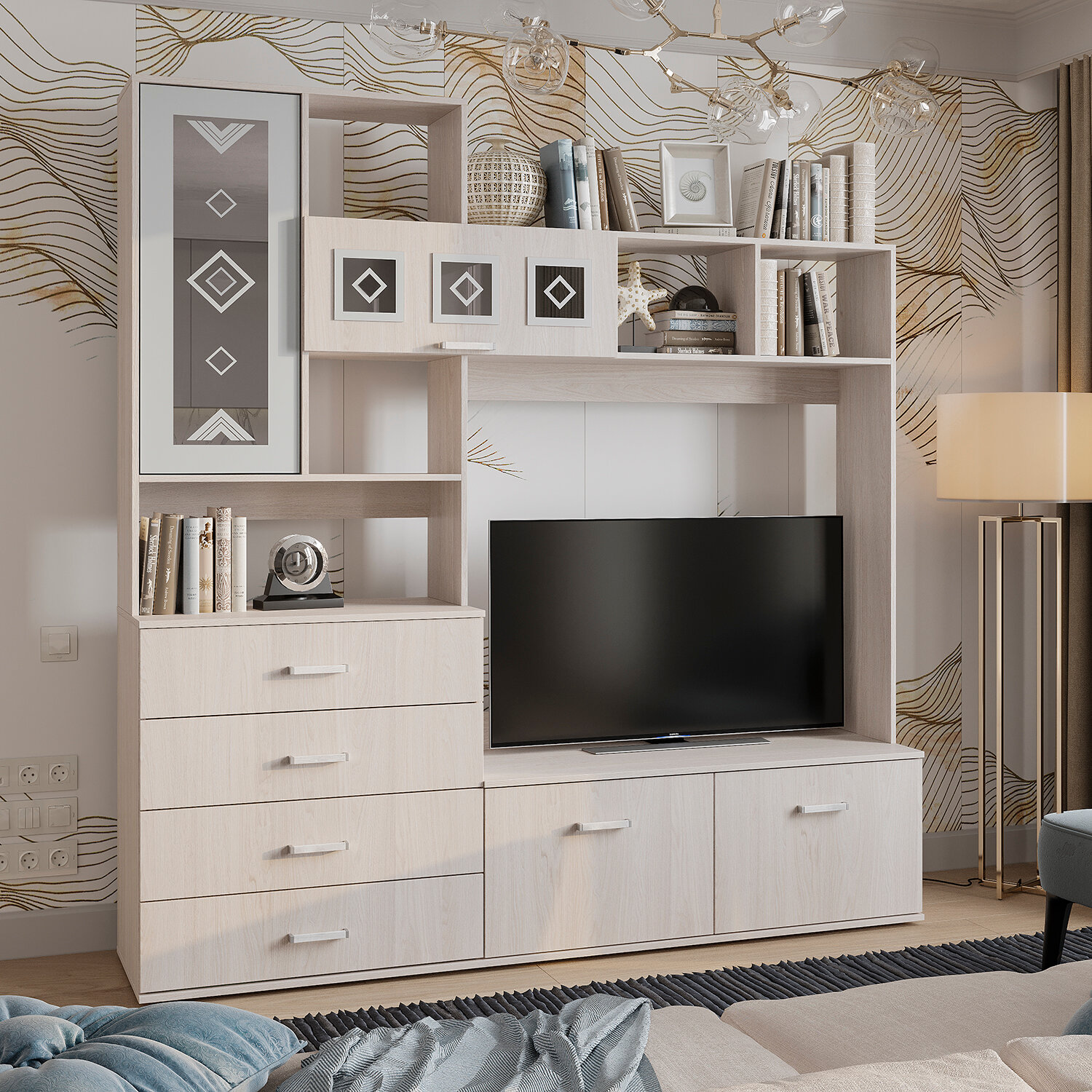 Стенка BTS Белла БТС ясень белый, современный стиль, 200x47x212см, из ЛДСП