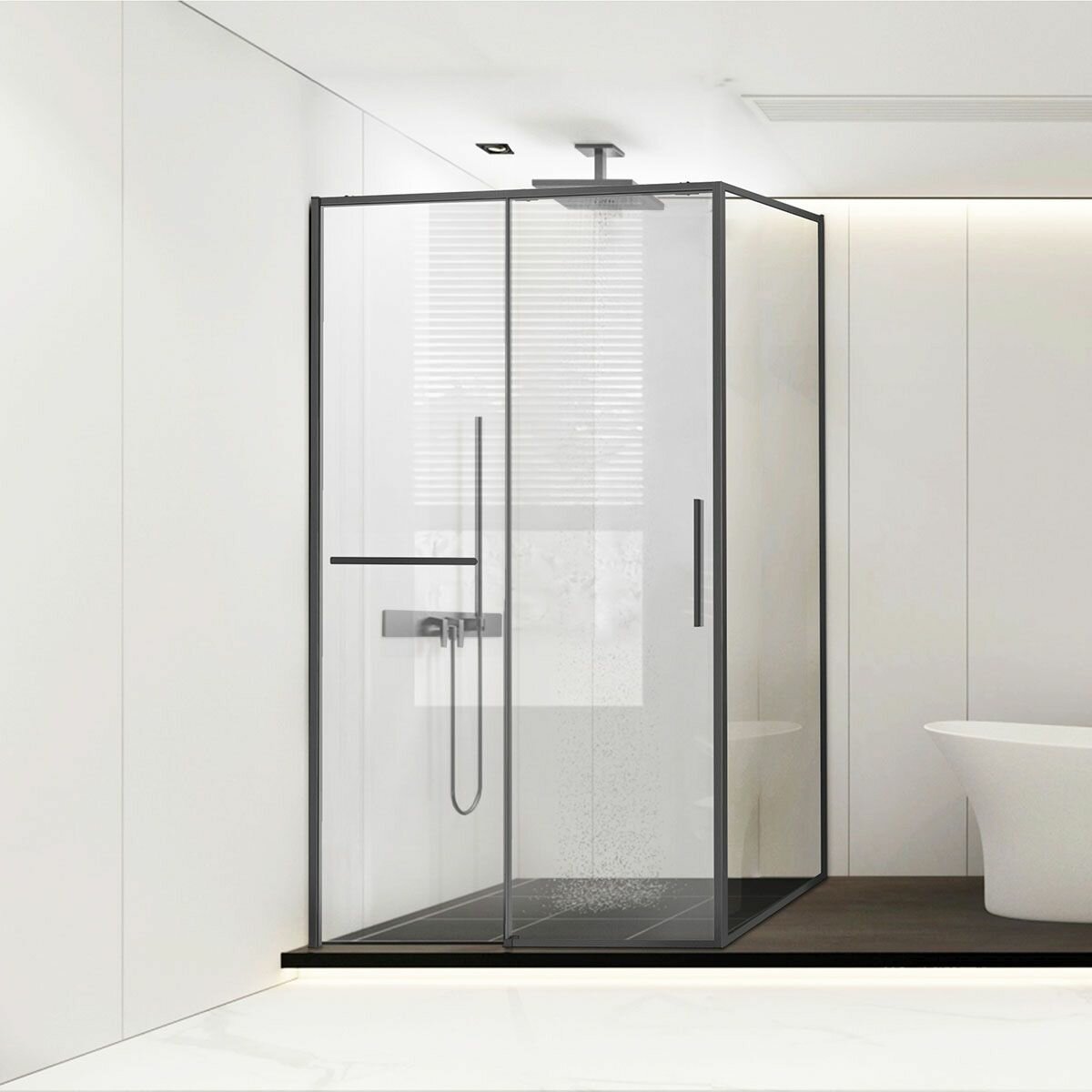 Душевой уголок Vincea Slim Soft, 1200х1000 мм (габариты площадки), вороненая сталь, стекло прозрачное VSR-1SS1012CLGM