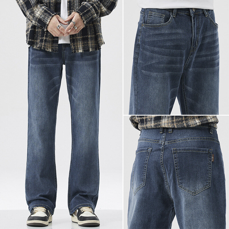 Охоты Брюки JYL Брюки джинсовые мужские Чистый цвет Осень американский микрорасклонный черный премиум