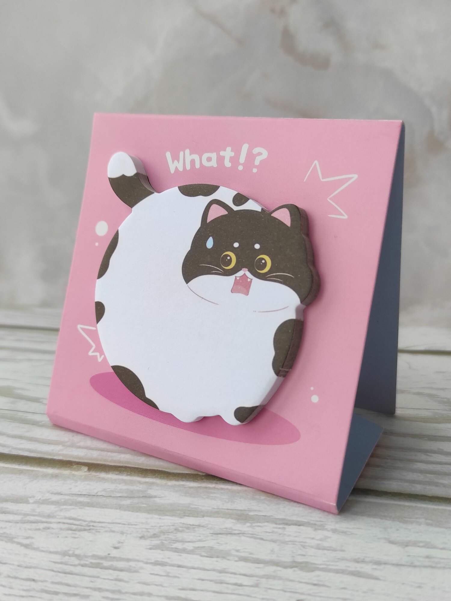 Стикеры для заметок с удивленным котиком самоклеящиеся / 30 листов "What Cat" на подложке-подставке