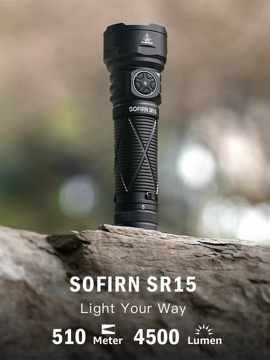 Sofirn SR15 SFT25R 6000-6500K мощный фонарь 4500lm дальность 510 м USB C IP68 перезаряжаемый фонарик