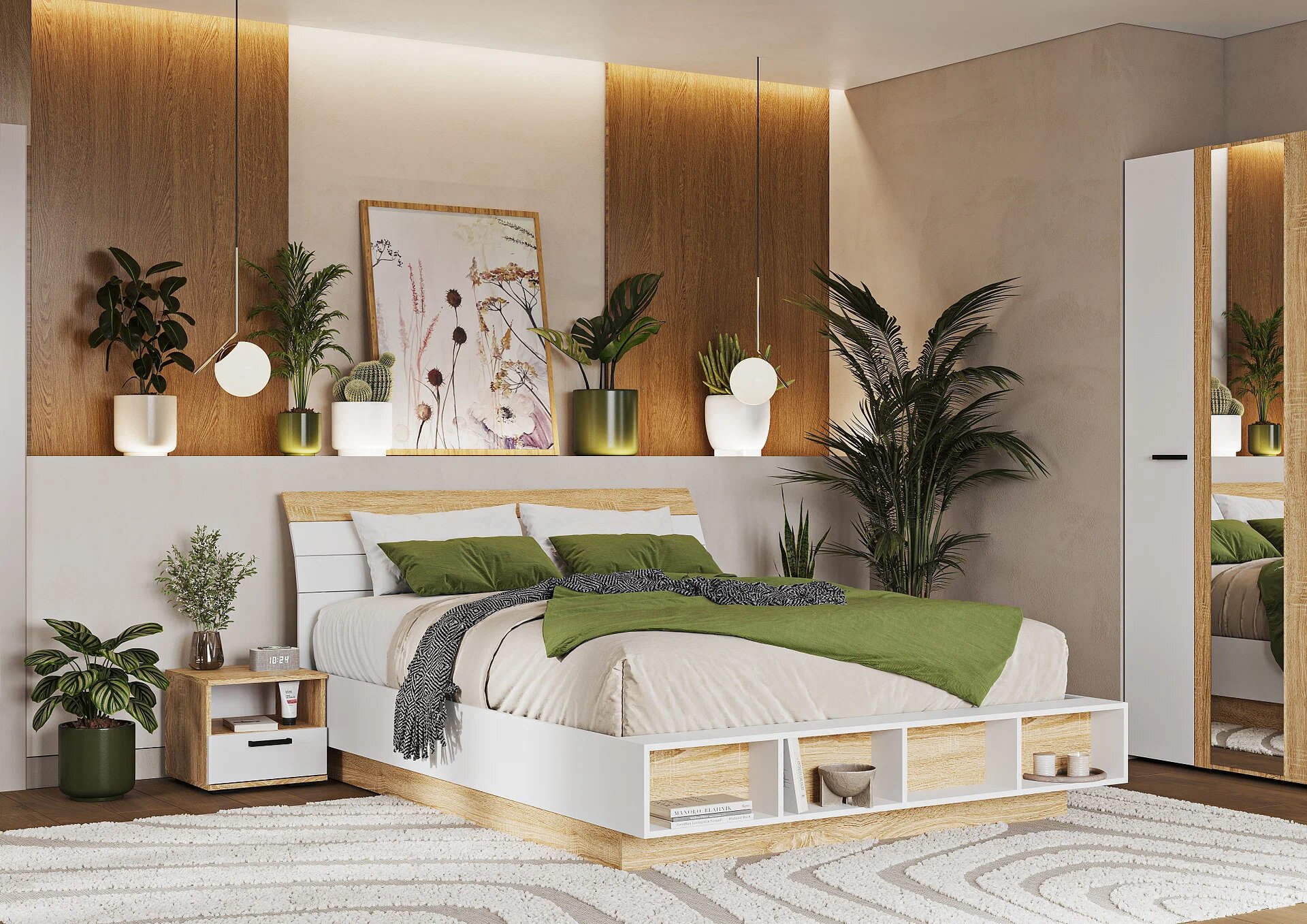 Кровать двуспальная с основанием 180х200 и открытыми полками