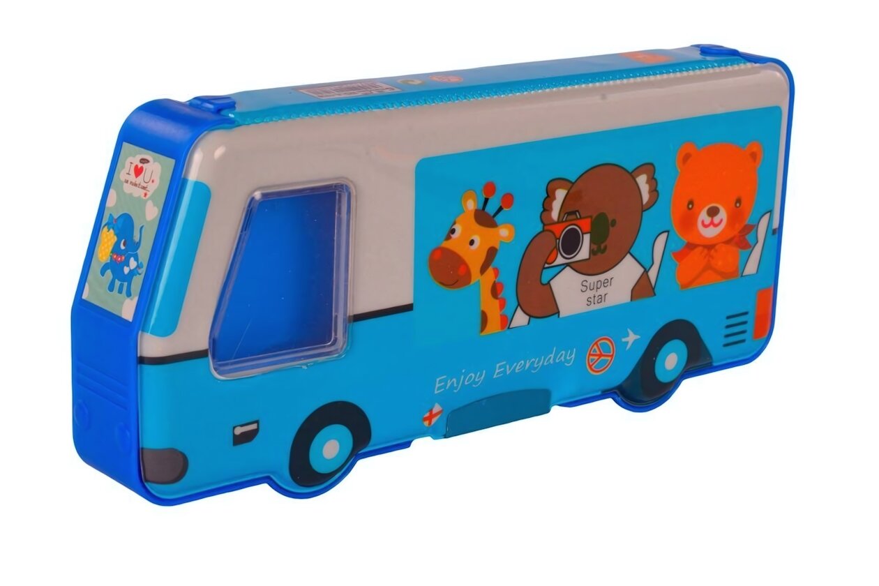 Пенал пластиковый 'Автобус', 22.5*10*3.5см, с точилкой, яркий дизайн