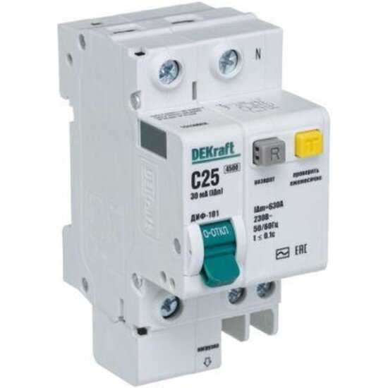 Дифференциальный автомат Dekraft 2п (1P+N) C 25А 30мА тип AC ДИФ-101 со встроен. защит. от сверхтоков, 15159DEK