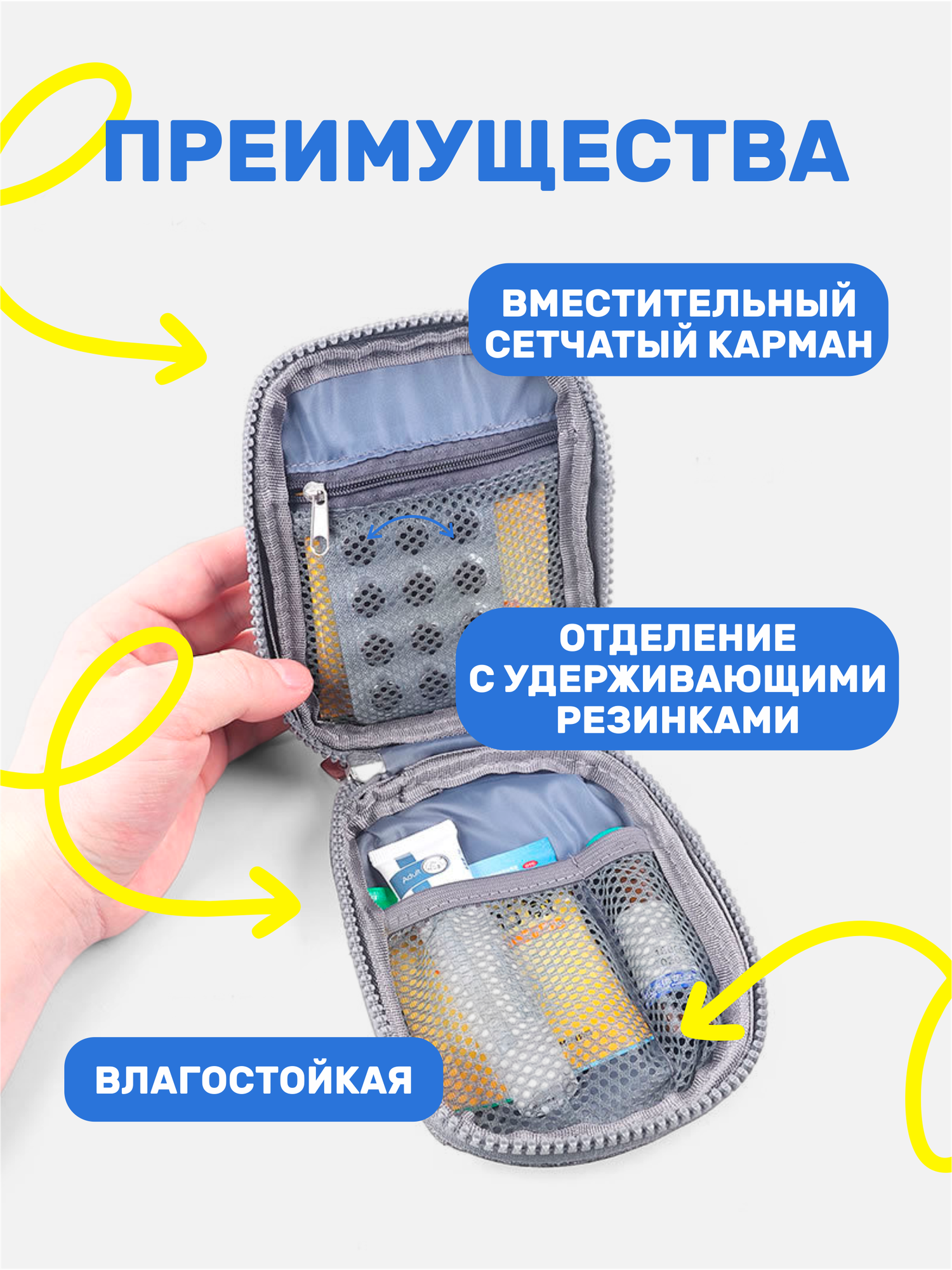 Аптечка маленькая для лекарств и медикаментов, аптечка для путешествий, серая — фото 1
