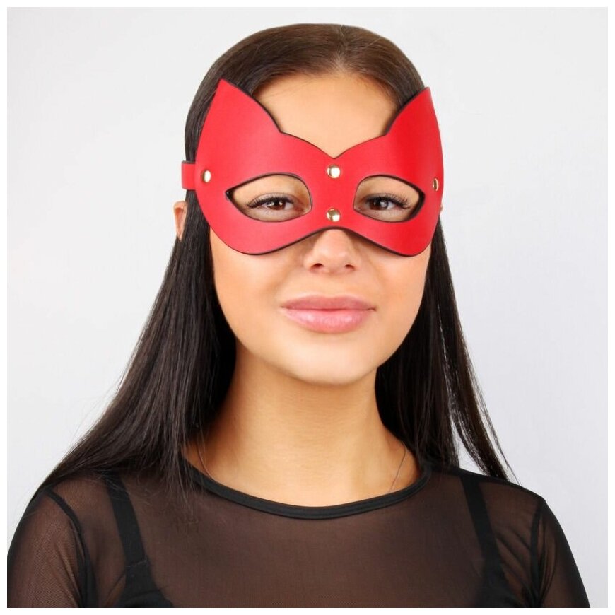 Красно-черная игровая маска с ушками