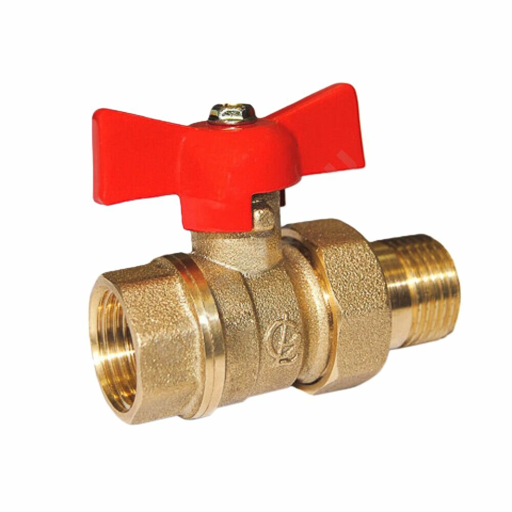 Кран шаровой латунь Стандарт 232 аналог 11б27п1 Ду 15 Ру40 ВР/американка бабочка красная галлоп 107167