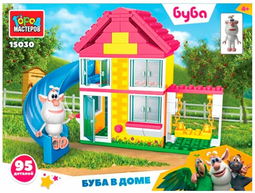 Конструктор пластиковый "Буба в доме" для развития мелкой моторики и воображения, собери сам, детский сюжетно-ролевой игровой набор с фигуркой, 95 деталей