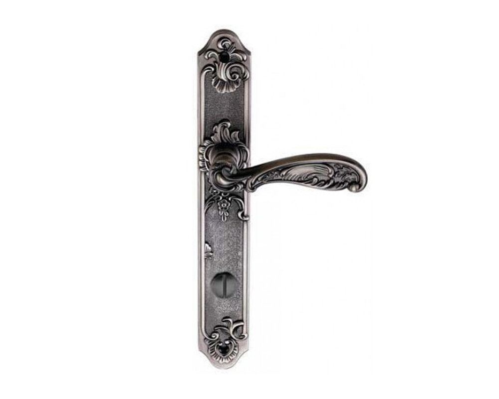 Ручки дверные на планке Archie GENESIS Flor Bl. Silver (OL) - фиксатор, черненое серебро