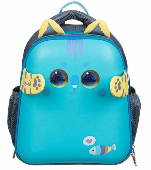 Ранец Комус Класс №1 School Котик с рыбкой анатомический серый с двумя отделениями