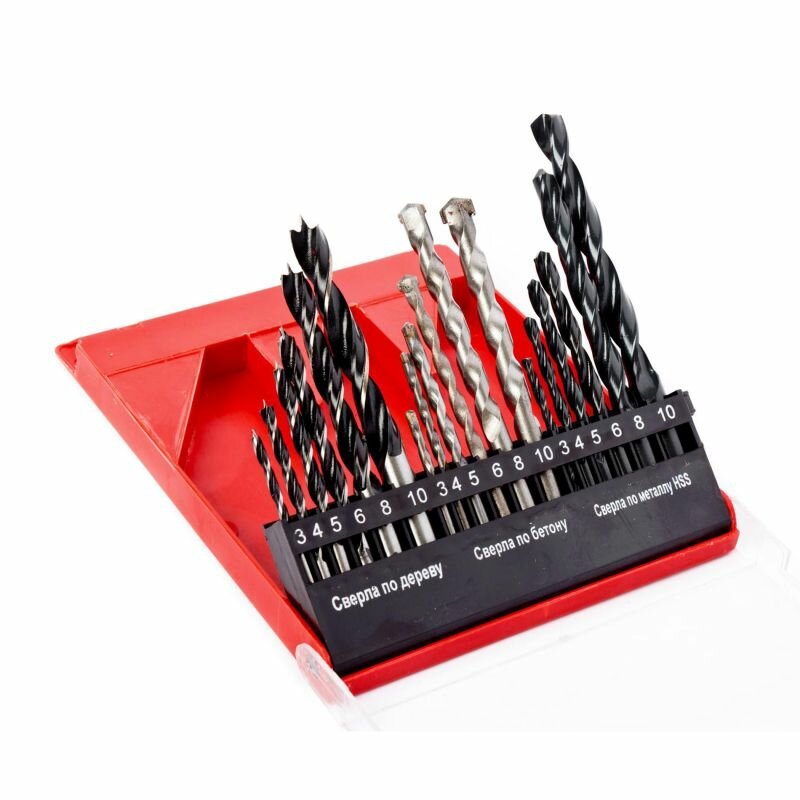 Набор сверл RedVerg по металлу/бетону/дереву 18 шт, 3-4-5-6-8-10мм (501091)