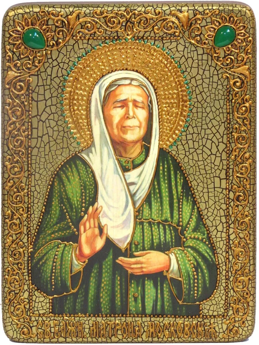 Аналойная икона Блаженная старица Матрона Московская на доске из черного дуба 21х29 см