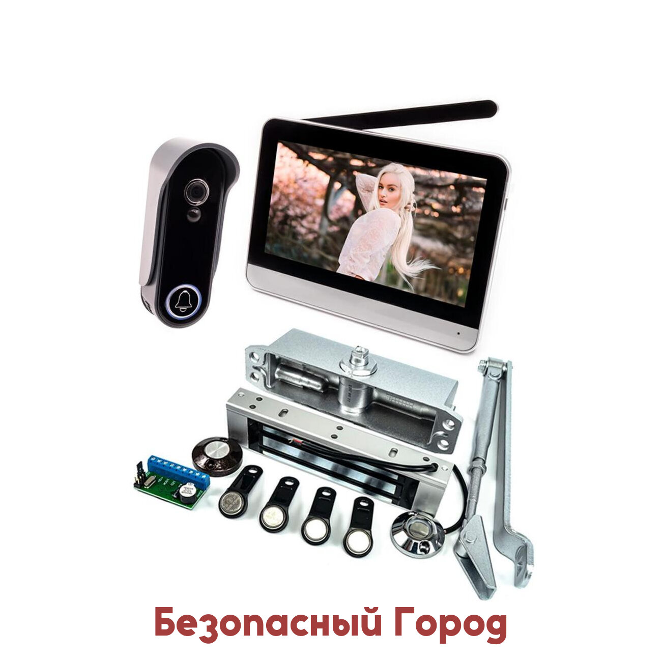 Комплект радиоканальный домофон с вызывной панелью и электромагнитным замком - СкайНет 900 + LP-400G-LCD (C78777OK): HD экран на 7 дюймов плюс 2mp ц