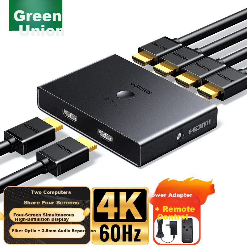 UGREEN HDMI 2.0 Splitter Switcher 2 Input 4 Output 4K 60Hz HD Video 2 in 4 out Laptop Monitor to TV Projector Split Screen Compatible 1 in 4 70690