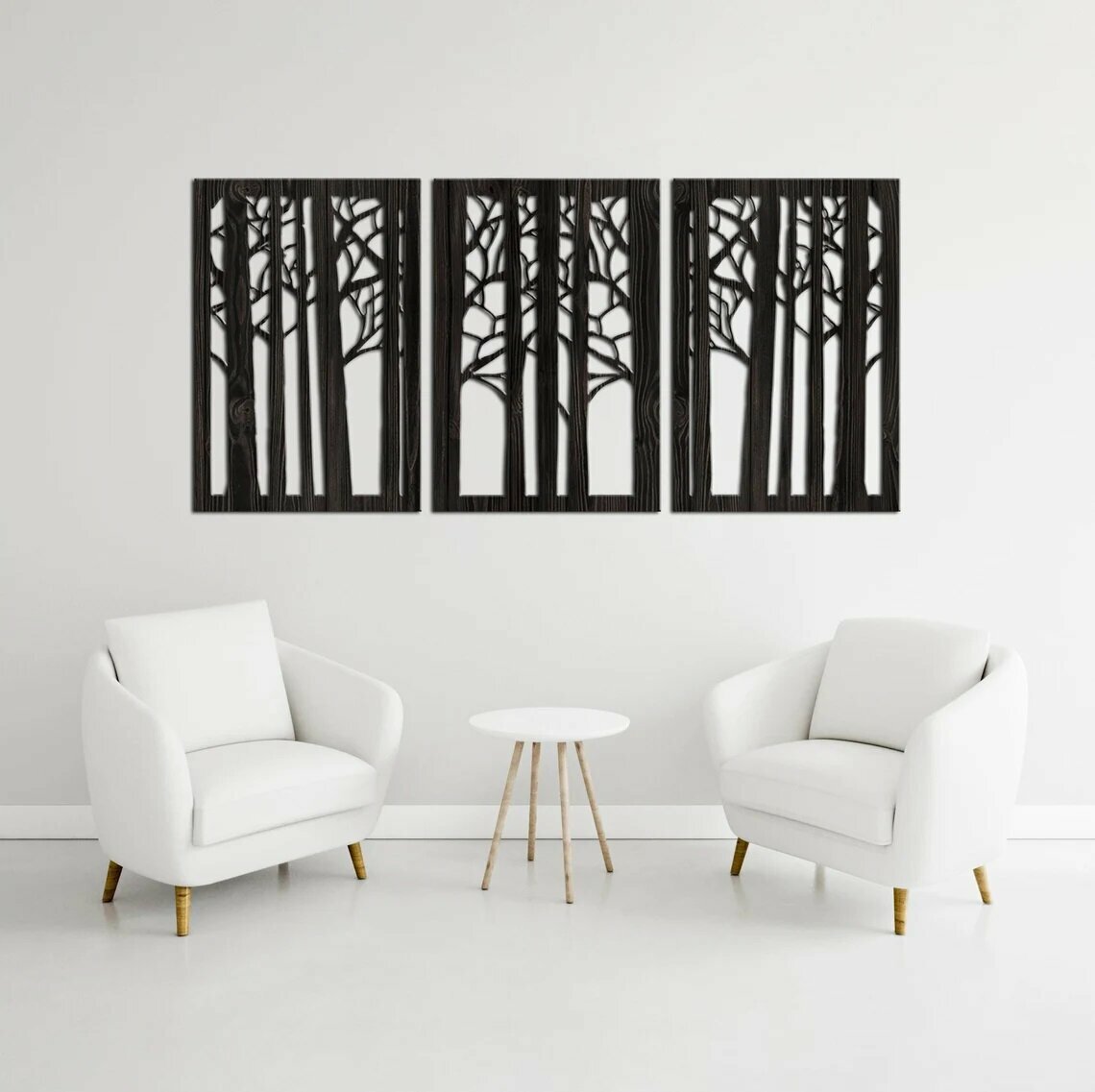 Панно/декор из дерева на стену Таинственный лес (комплект из 3 панно)