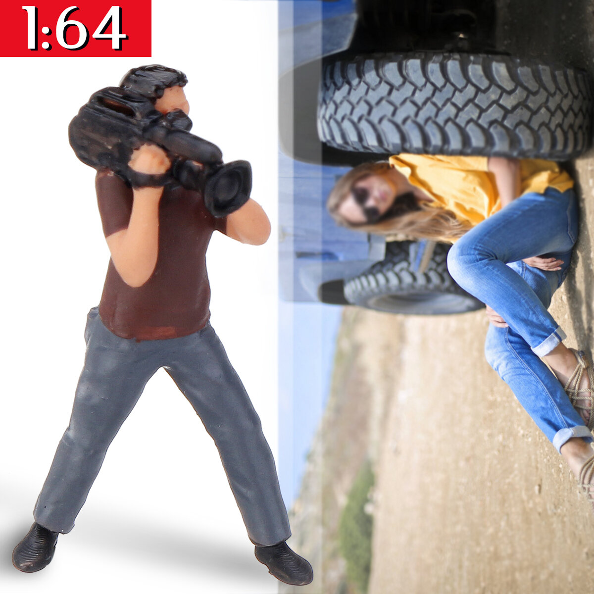 Персонажи RM 1:64 одиночные вертикальные синие брюки фотограф фигурка модель сцены
