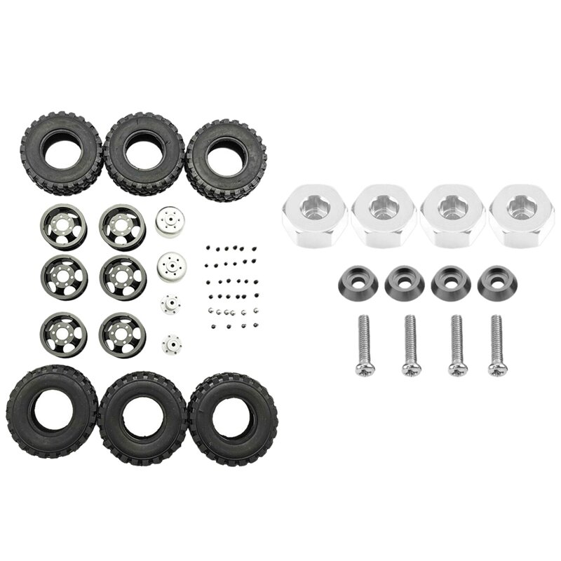 Комплект металлических колес с двумя шинами для грузовика Wpl B14 B24 1/16 4WD и 12 мм шестигранный адаптер для ступицы колеса, удлинитель, соединительная муфта