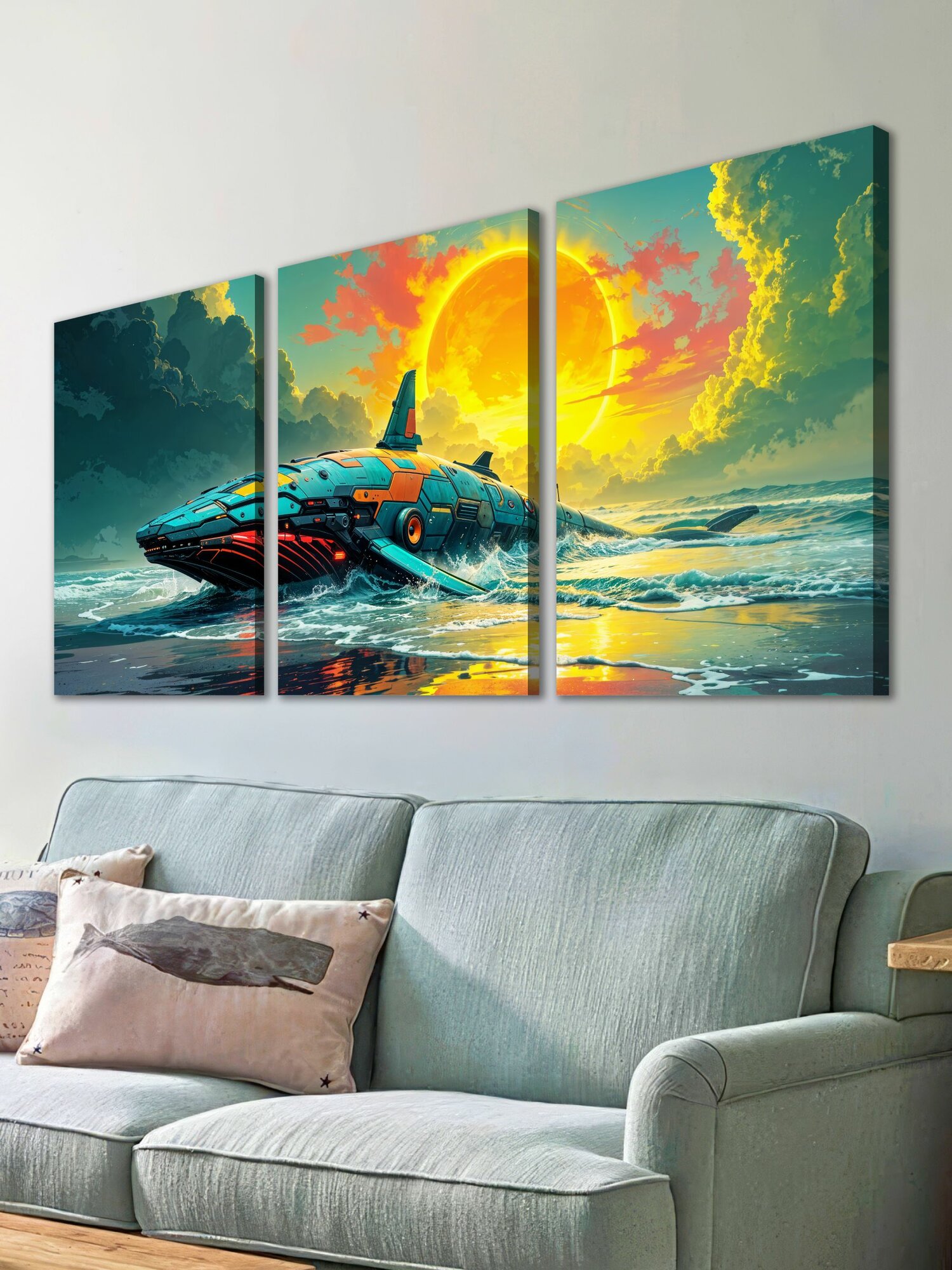 Картина на стену модульная Киберпанк кит, 150 см х 70 см