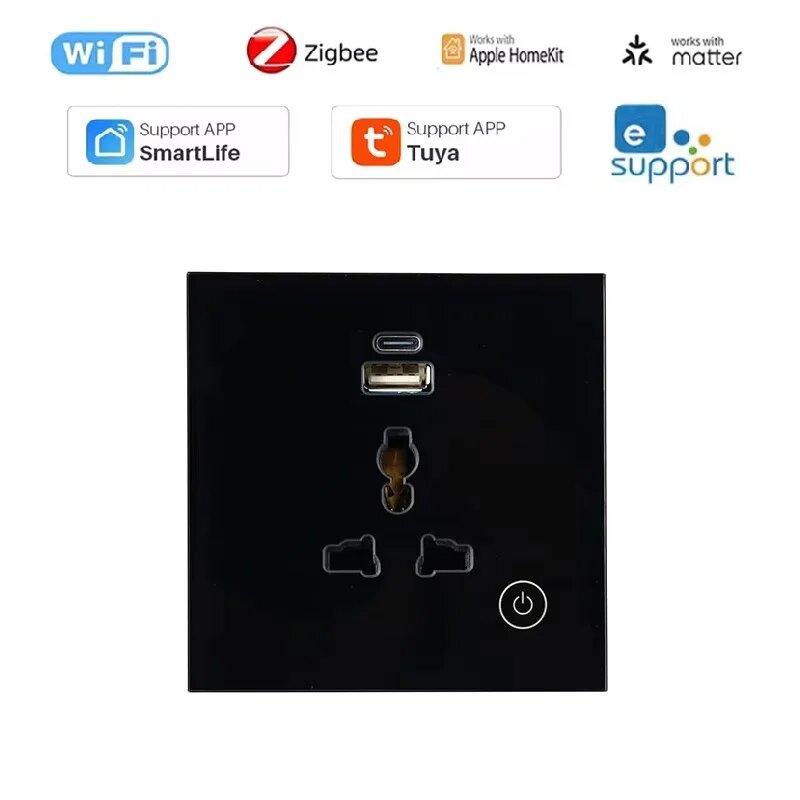 Умная розетка настенная WiFi Black Tuya Smart Life
