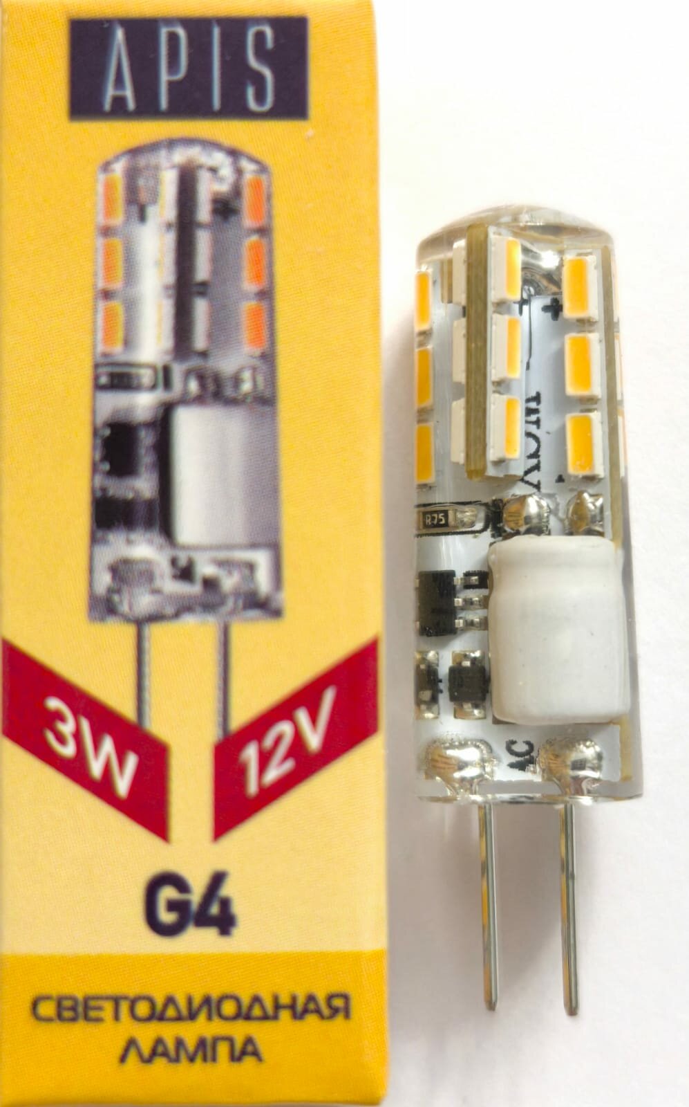 Светодиодная лампа APIS, капсула, G4,12В, 3 Вт, 3000К, (9х35 мм), 270 Лм