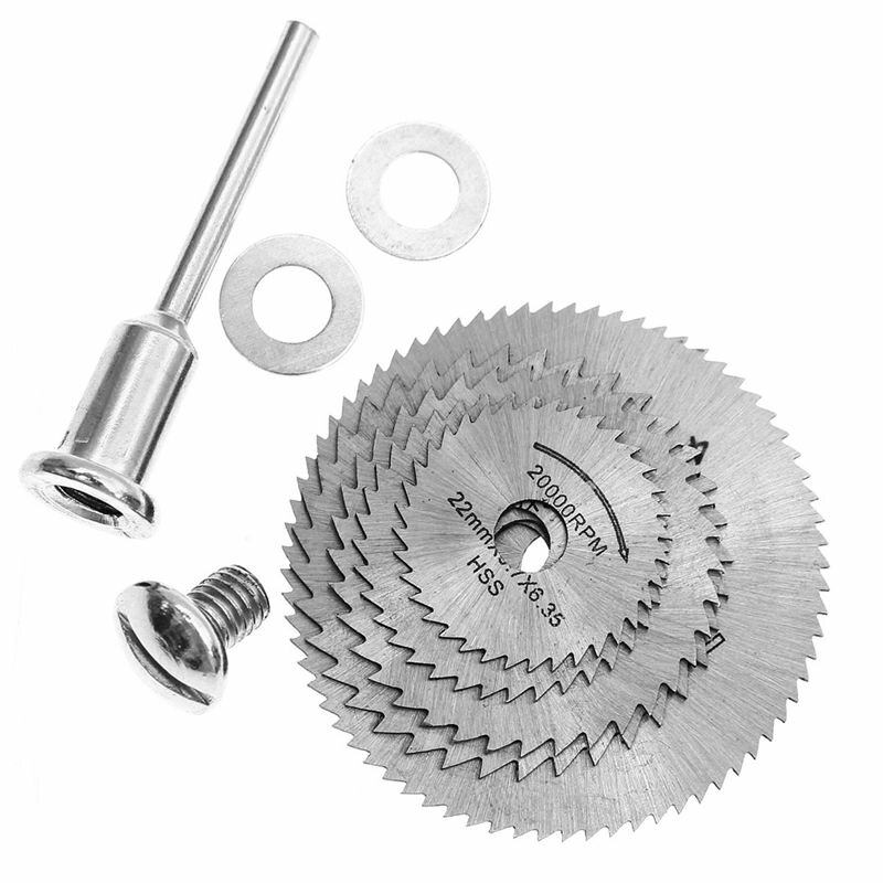 Комплект из 6 отрезных дисков для циркулярной пилы HSS 22-44 мм с 2 прокладками для дрели
