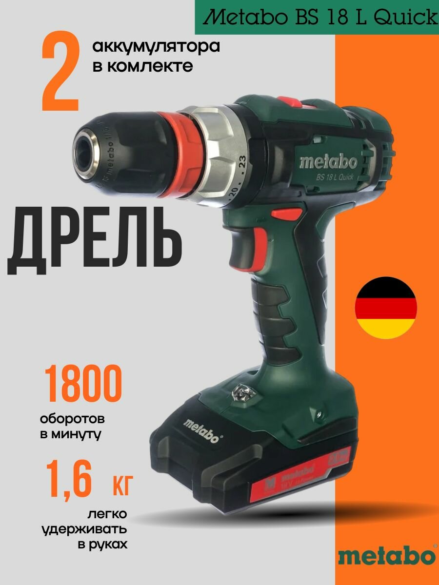 Аккумуляторная дрель-шуруповерт Metabo BS 18 L Quick 602320500