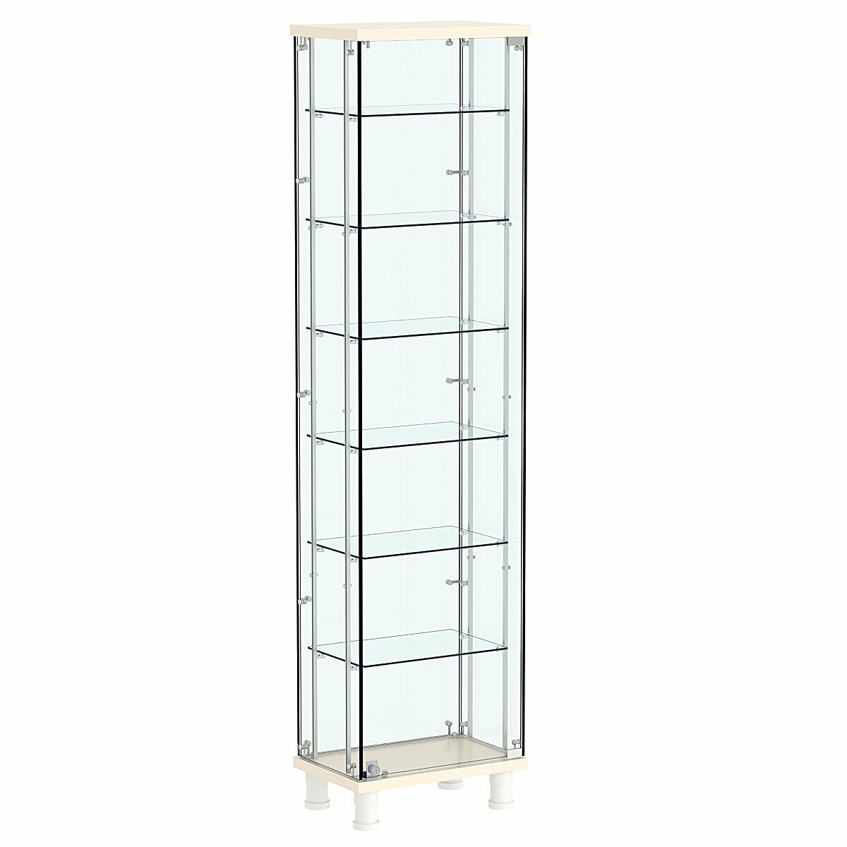 Витрина рондо с регулировочными полками №1-5-РЕГ на ножках (задняя стенка стекло), Крем Вайс