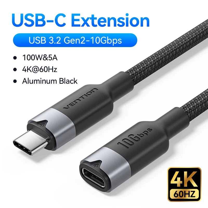 Vention USB-C кабель 10 Гбит/с, 1 м, черный