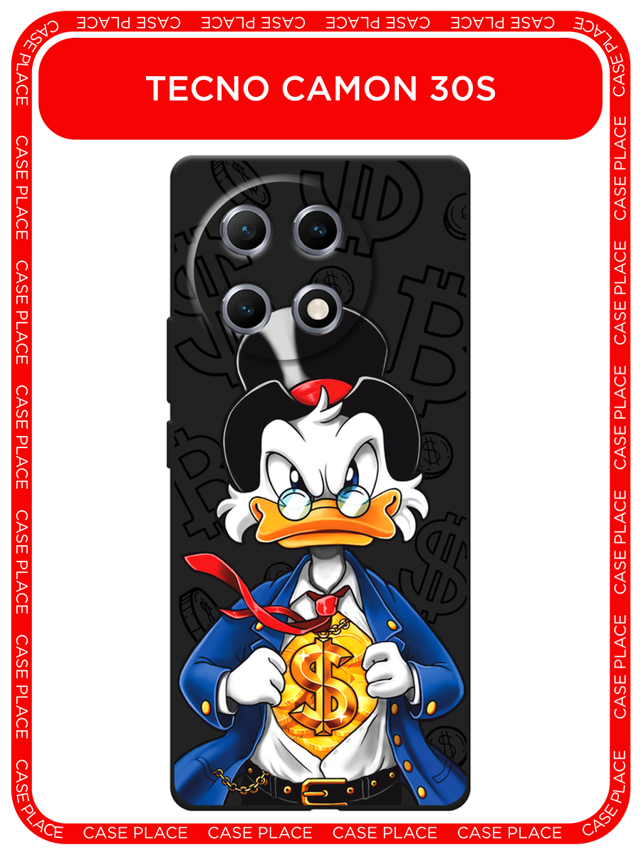 Черный матовый чехол на Tecno Camon 30S / Текно Камон 30S с принтом Scrooge Supergold