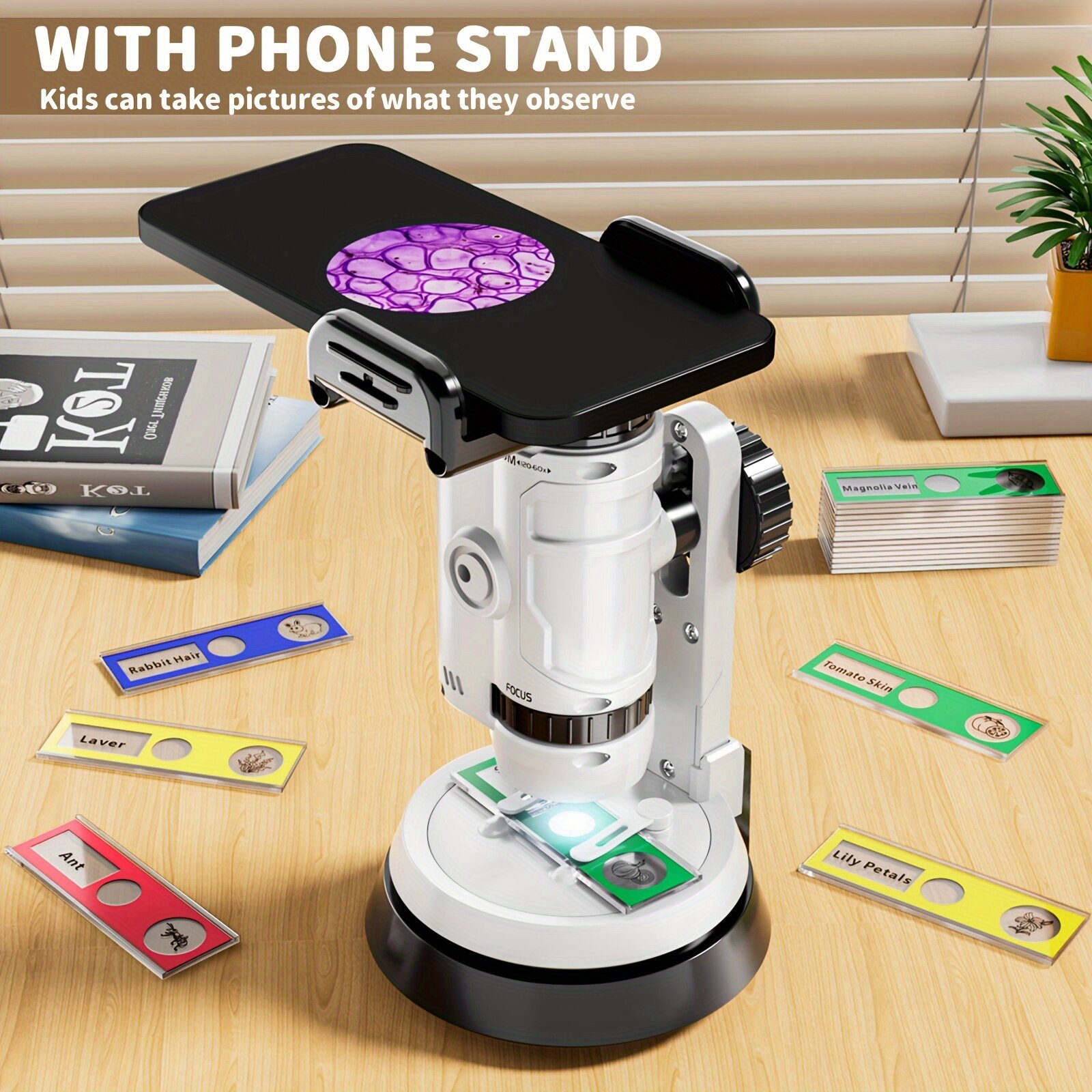 Микроскоп для детей, набор для начинающих с ручным микроскопом 60X–120X и 20 слайдами, набор для научных экспериментов, STEM-проект, игрушка для мальчиков и девочек 3–5, 5–7, 8–12 лет, подарок на день рождения