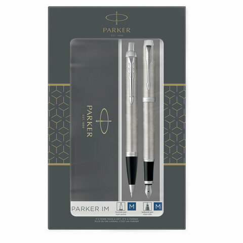Набор PARKER "IM Stainless Steel CT": шариковая ручка синяя и перьевая ручка, 2183058