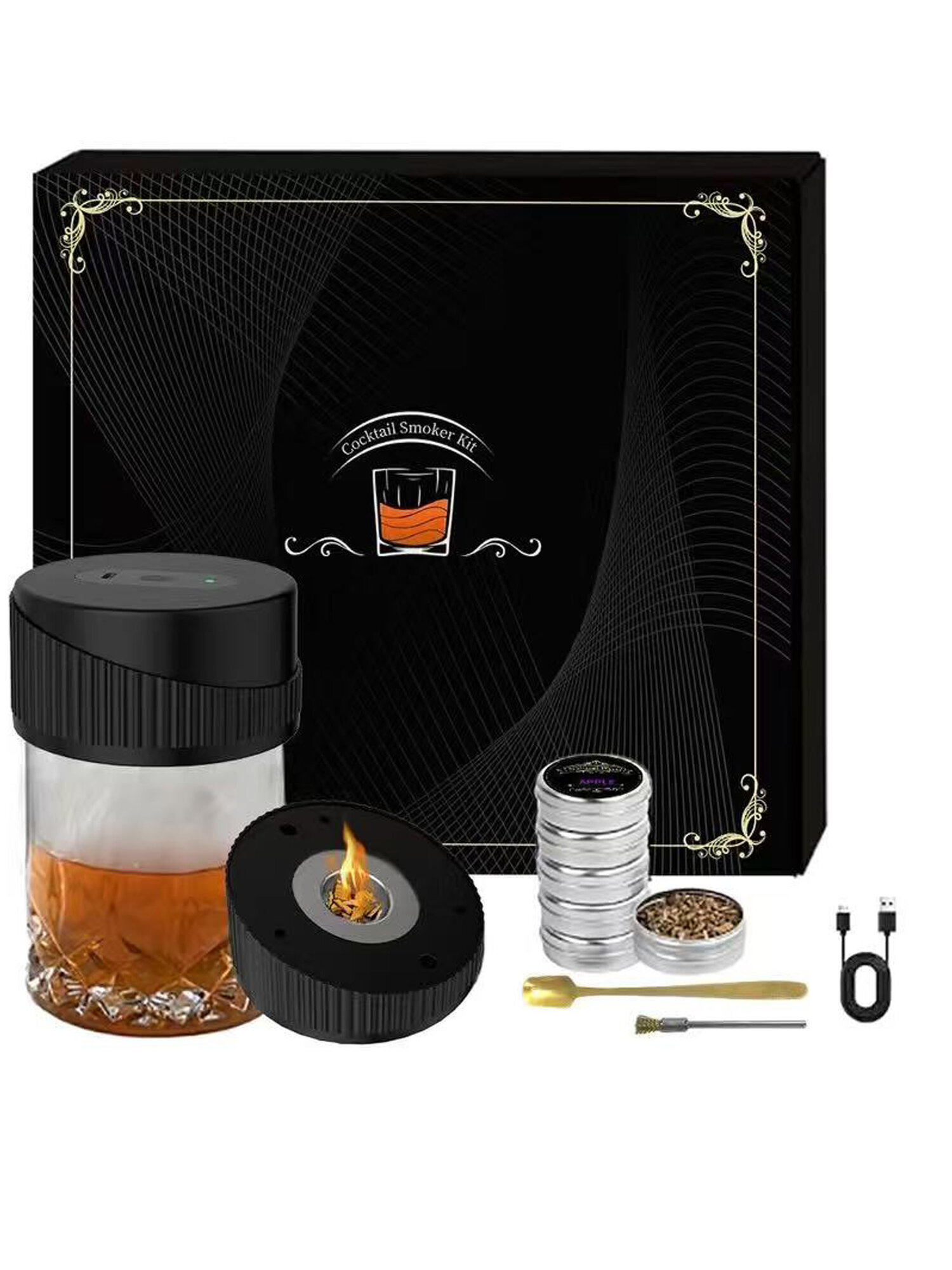 Коптильня для виски Самостоятельная присоска Дымогенератор / Черный