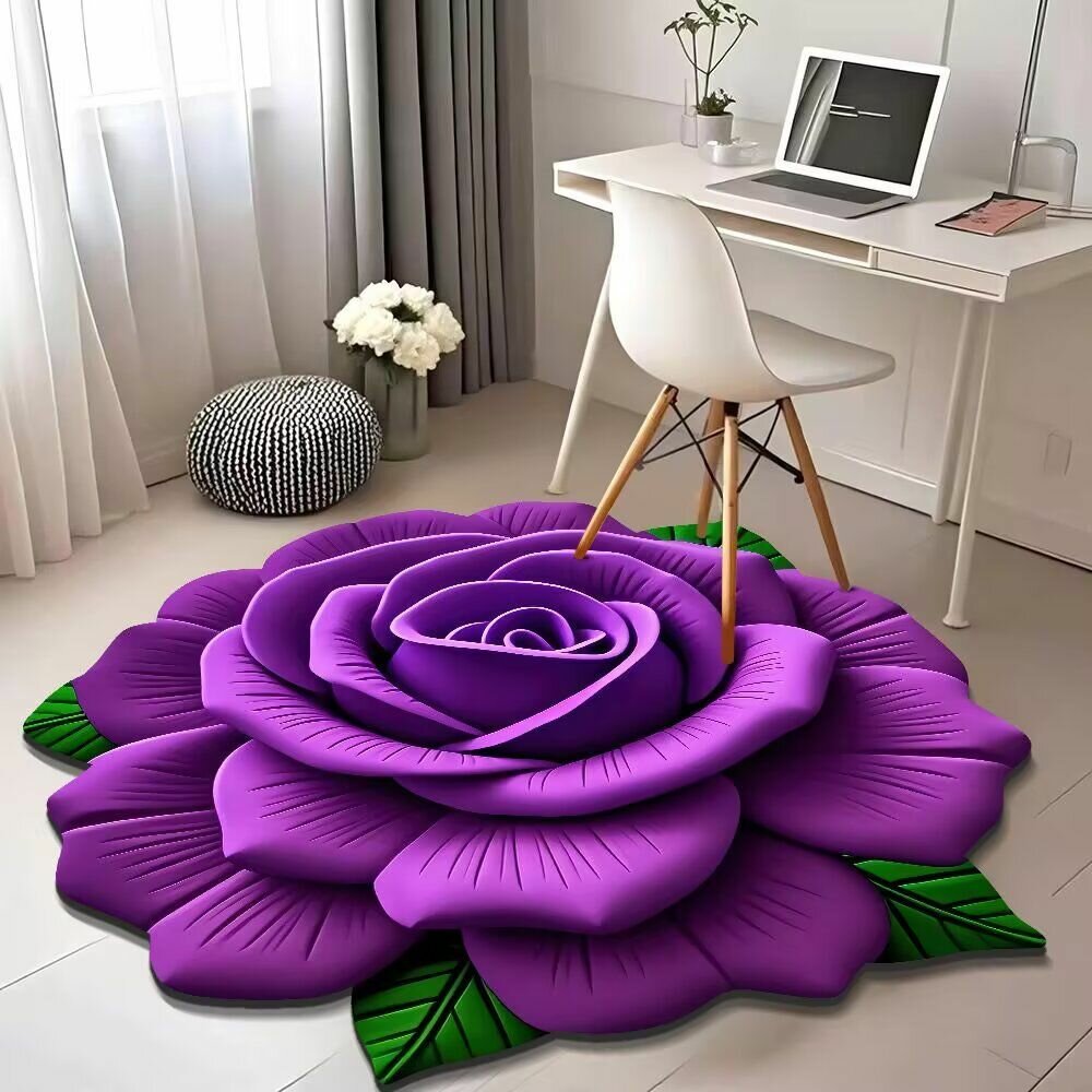 Ковер "Цветок" 01, круглый, узор в 3D стиле, смарт, пурпурный