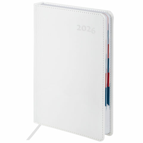 Ежедневник датированный 2026 А5 148х218 мм, GALANT "White", под кожу, белый, 117494