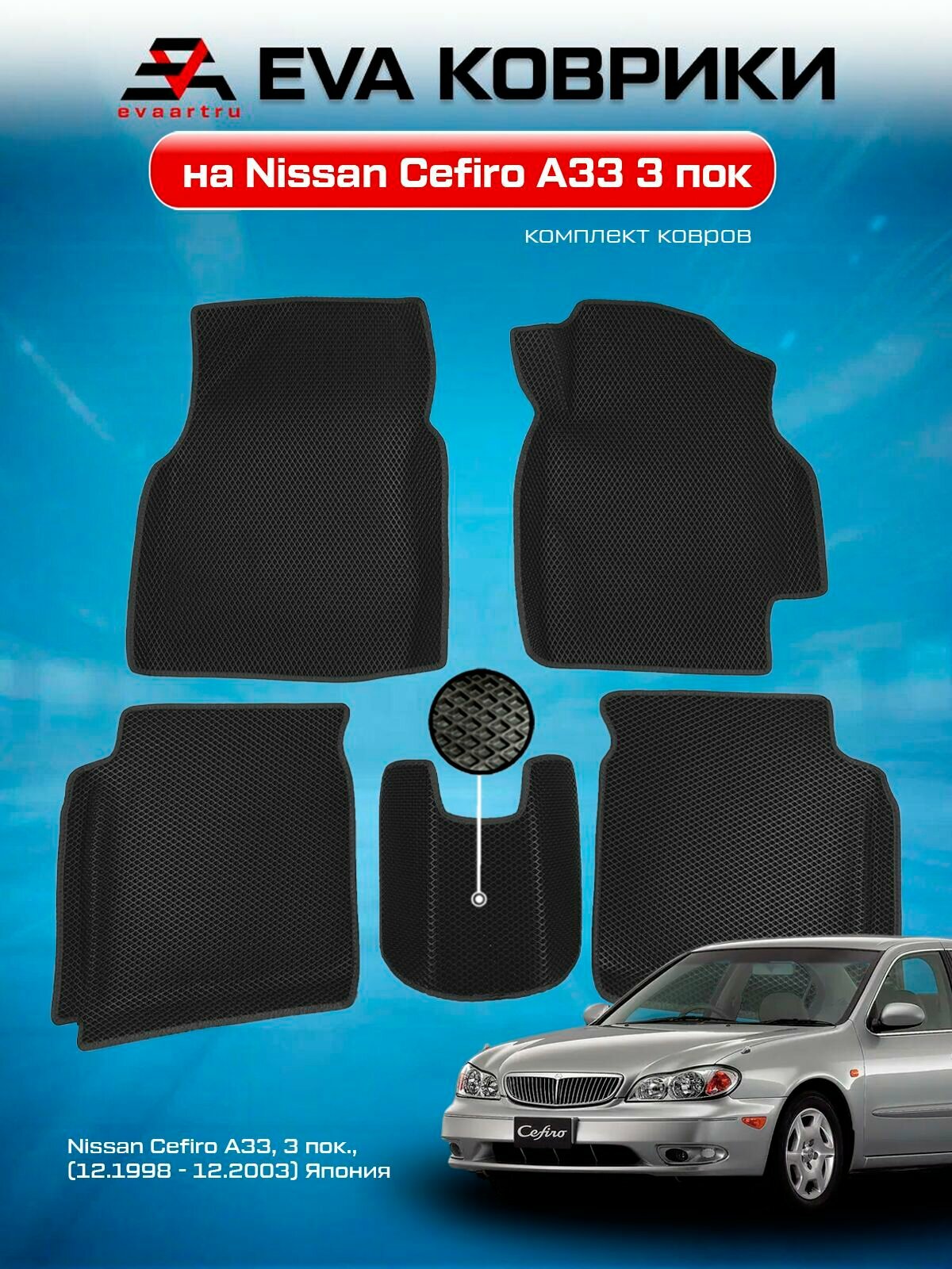 ЕВА EVA коврики с бортами Ниссан Цефиро в салон Nissan Cefiro A33, 3 пок, Япония, (12.1998 - 12.2003)