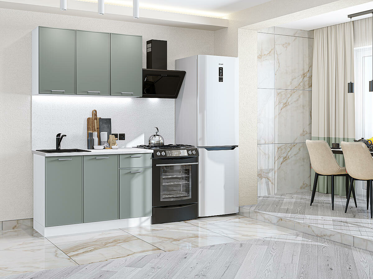 Кухня Квадро-03, цвет фасада Аквамарин, цвет каркаса Белый, 2140*1200*600 мм