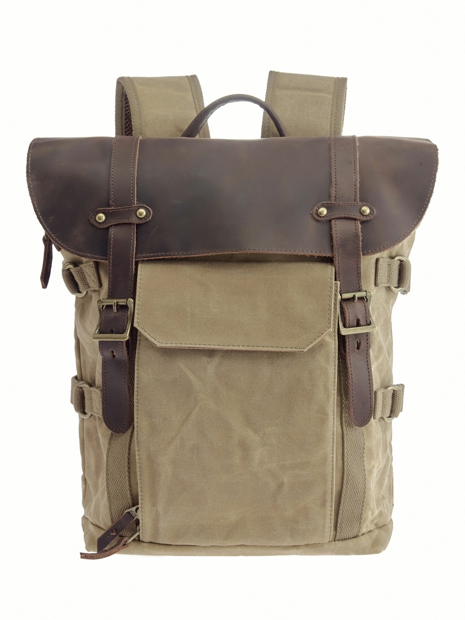 Фоторюкзак 21.5 литра "Диафрагма" из вощеного холста и кожи, с отделом под ноутбук 15.6 и съёмной сумкой для техники