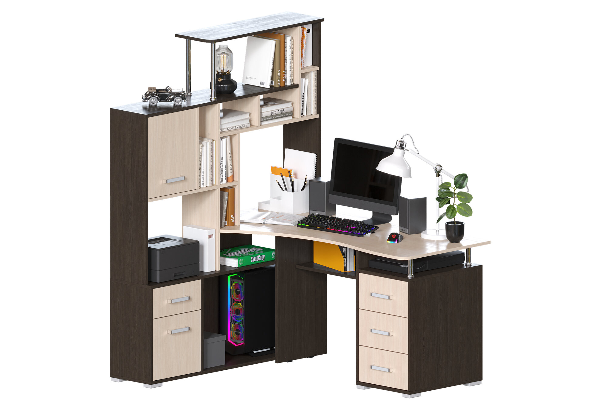 Компьютерный стол МагМебель Джаз-15 левый, венге + молочный дуб