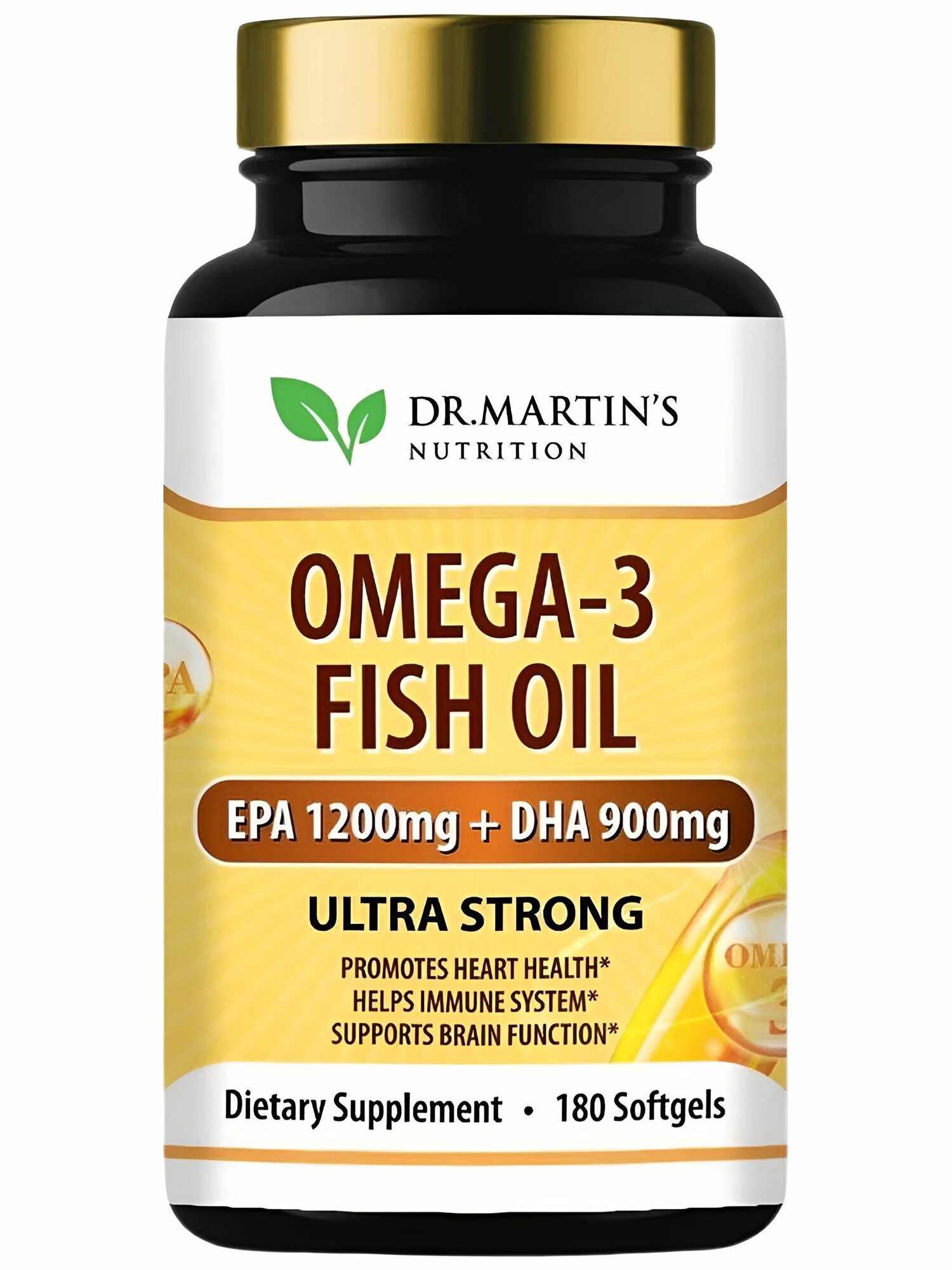Омега 3 Dr. Martin's рыбий жир 180 капсул, для поддержки сердца, сосудов и мозга
